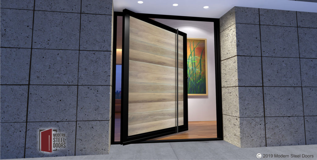 Modern Metal Frame White Oak Front Door